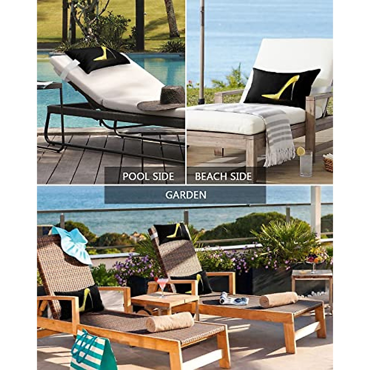 SEVENBABU Throw Pillows with Strap, Neck & Lumbar Support Pillow Oudoor Patio Pillows, Golden Glitter High Heels Pillow for Recliner, Beach Chair, Office Chair, Sofa, Armchair