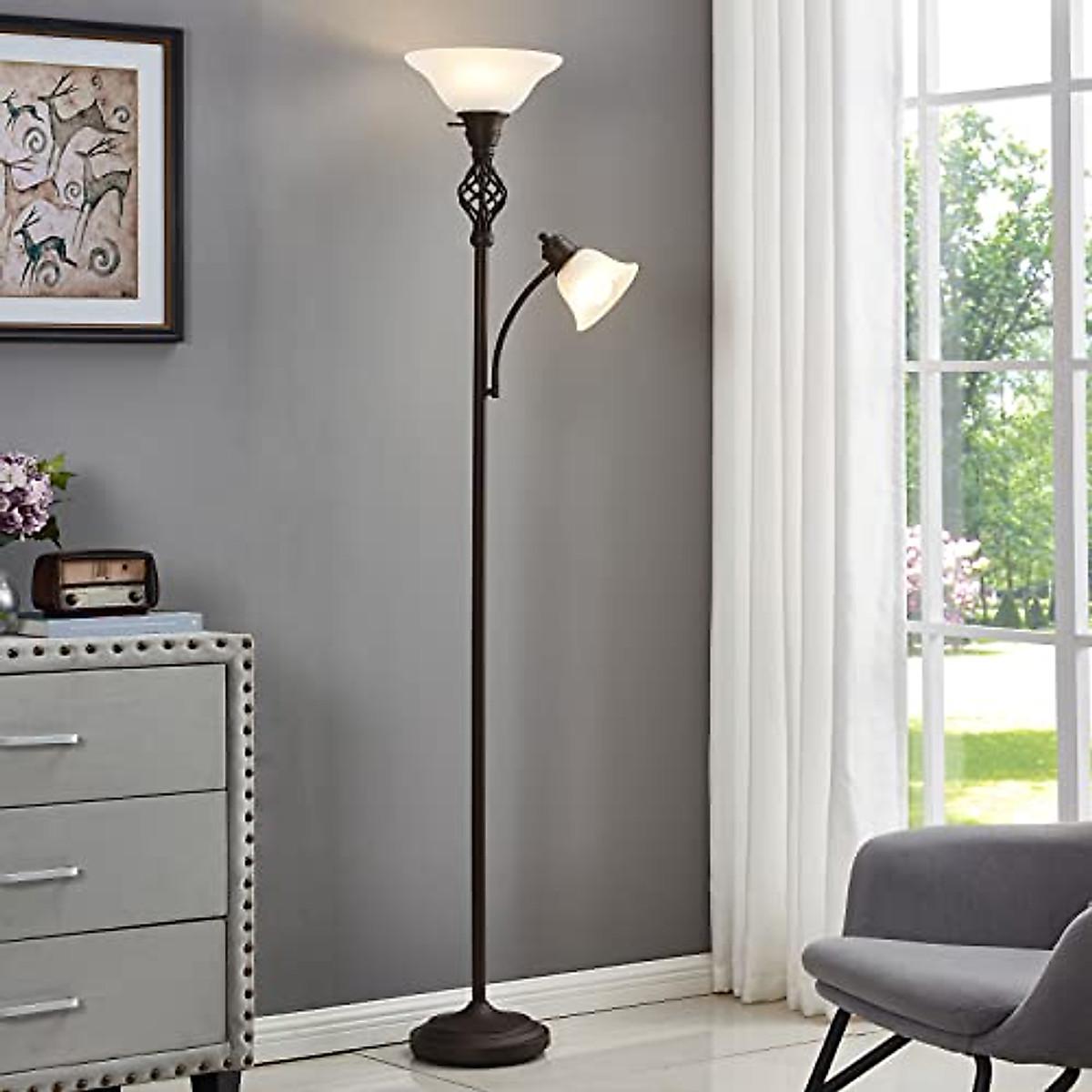 GyroVu Torchiere Floor Lamp for Living Room, LED Standing Reading Light for Bedroom with Glass Shade for Living Room Corner Bedroom Home Office,Bulbs Included