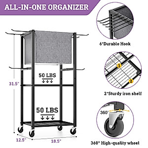 Home Gym Storage Organizer Yoga Mat Storage Workout Storage Organizer,Home Gym Storage Exercise Rack Gym Accessories with Hooks and Wheels