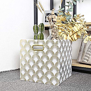 BAIST Cube Storage Organizer Foldable Storage Cubes Bins Fabric Storage Box 13 x 13 Cubby Storage Bins with Handles for Closet, Cloth, Food, Kids, Dog, Bathroom, Toy, Office, Shelf (4-Pack, Fan Gold)