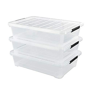 Lesbin 3-Pack Plastic Under bed Storage Box, Clear Latch Bin with Lid, 40 Quart