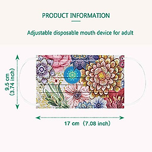 50 Pack Floral Disposable Face_Masks with Design for Women, 3 Ply Protective Flower FaceMasks with Nose Wire for Adults, 3D Breathable Anti-fog for Adults Outdoor Daily (MANDALA)