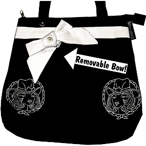 Black Canvas Tote Purse with White Bow and Cowgirl Embroidery from Sourpuss Clothing