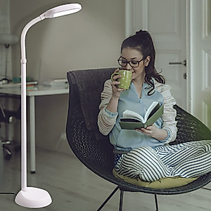 UMPOOL Bright LED Floor Lamp with HI-Off-Low Switch 2-Level Brightness 12W 63 Inches Tall for Living Room & Bedroom Reading, Repair, Crafts, Sewing etc. (White)