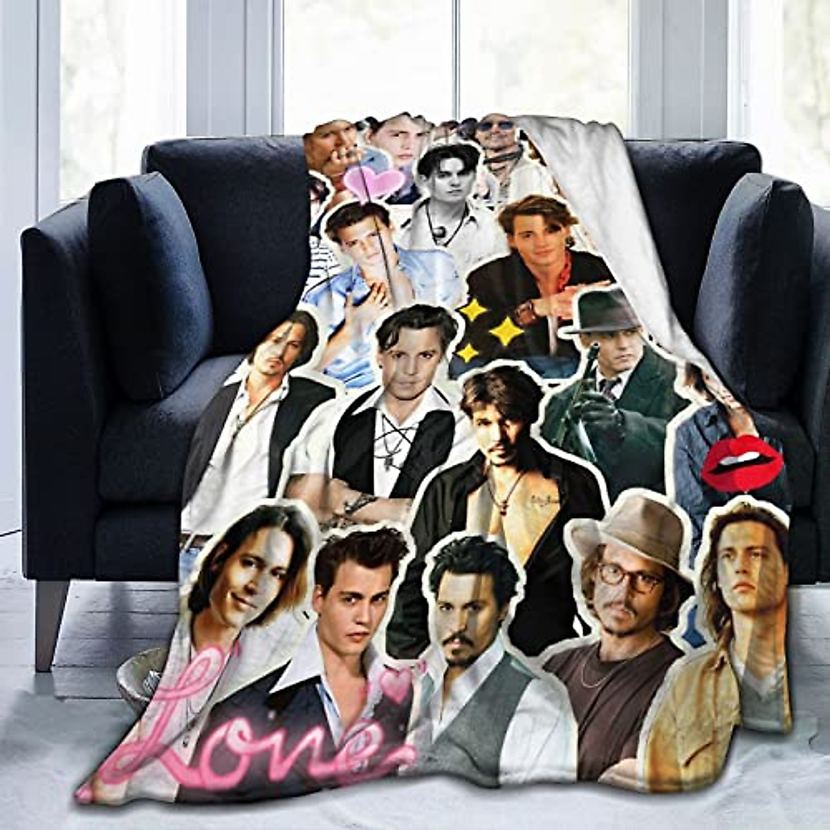 Blanket Johnny Depp Soft and Comfortable Warm Fleece Blanket for Sofa, Office Bed car Camp Couch Cozy Plush Throw Blankets Beach Blankets