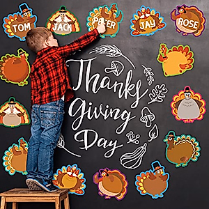 Whaline 45Pcs Thanksgiving Turkey Cutouts with 100Pcs Glue Points 9 Style Cartoon Turkey Pattern Paper Cut-Outs Bulletin Board Paper Cutting Decor for School Classroom Thanksgiving Party Supplies
