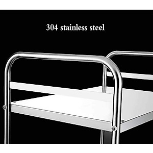 Double Stainless Steel Microwave Oven Rack/Kitchen Desktop Oven Shelf/countertop Rice Cooker Storage Shelf / 6 Hooks/can Bear 20KG