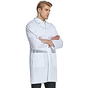 VOGRYE Professional Lab Coat for Men Women Long Sleeve, White, Unisex XXS