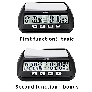 VINJOE Chess Clock Digital Chess Timer, Portable Digital Chess Clock & Game Timer for Board Games with Basic, Bonus, Delay and Positive Time Features Best Gifts for Christmas(Include Battery)