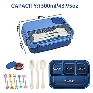 Luriseminger Bento Lunch Box, Snack Containers，Meal Prep Containers Kids/Toddle/Adults,Food Storage Containers for School, Work and Travel (4 compartment-blue)