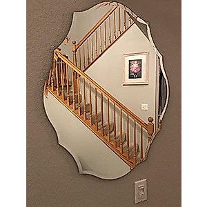 KOHROS Scalloped Frameless Wall Mounted Bathroom Mirror, Emma Shaped Decorative Mirror for Living Room Bedroom Office Entrance Decor (24" W x 31" H Scalloped)