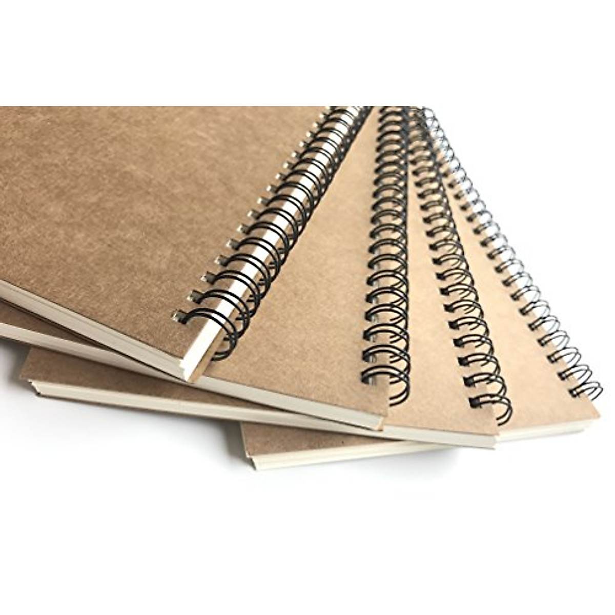 VEEPPO A5 Wirebound Notebooks Bulk Journals Spiral Steno Pads Blank/Lined Kraft Brown Cardboard Cover Thick Cream Writing Pad Sketchbook Scrapbook Album (Lined White---Pack of 4)
