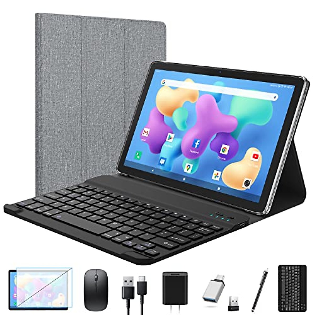 Tablet 2023 Newest Android Tablet 10 inch, Octa-Core 5G WiFi Tablet with Keyboard, 128GB + 4GB + 1TB Expandable Storage, Large Touch-Screen Tablet, 13MP Dual Camera/Bluetooth/GPS/HD Display/Mouse/Case