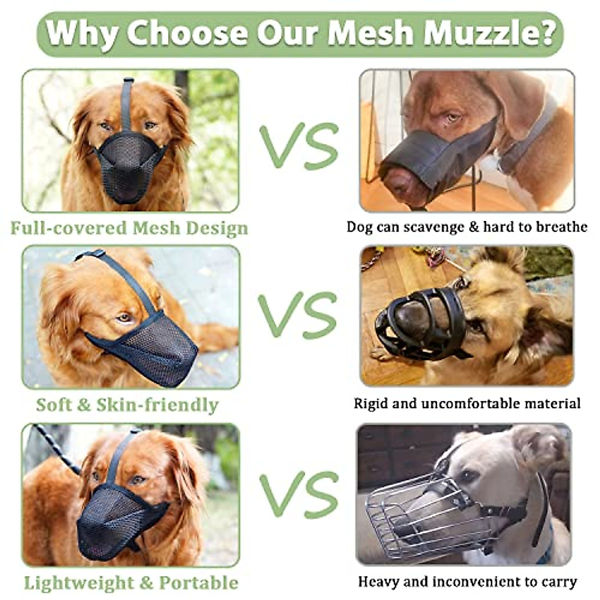 Dog Muzzle, Soft Mesh Muzzle for Small Medium Large Dogs, Adjustable Puppy Muzzles for Scavenging Biting Licking and Chewing, Allows Panting and Drinking (Black, L-(Snout:10¼"-12¼"))