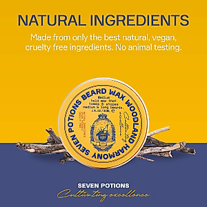 SEVEN POTIONS Natural Beard Styling Wax for Medium Hold - 1 oz, Shapes and Nourishes Without Stiffness (Woodland Harmony)