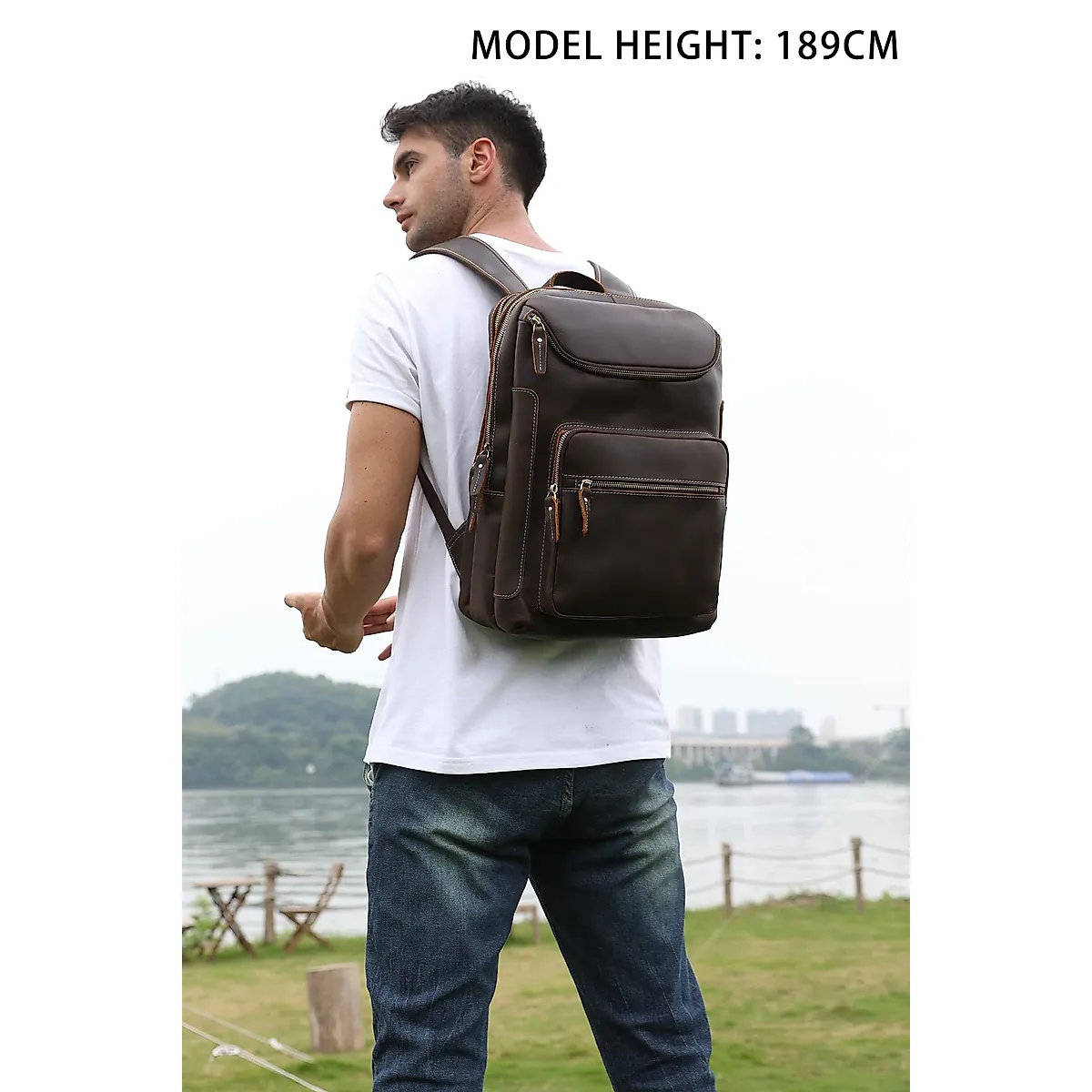 Lannsyne Vintage Genuine Leather 16" Laptop Backpack For Men Hiking Travel Bag Camping Rucksack
