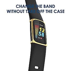 Simpeak 5-Pack Soft Screen Protector Bumper Case Compatible with Fitbit Charge 6 Charge 5 Smartwatch, Full Protection, Rose Pink/Clear/Silver/Black/Rose Gold