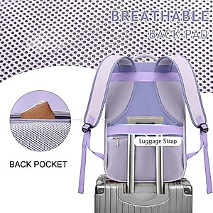 MATEIN Travel Backpacks for Women, Flight Approved 17 Inch Carry on Luggage Backpack with USB Charge Port, 40L Laptop Daypack Business College Overnight Weekender Bag, Light Purple