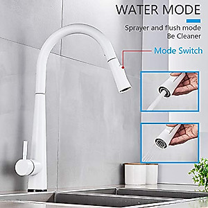WEITOL Kitchen Sink Faucet for Bar Farmhouse Commercial, Touch Sensor White Kitchen Faucet, White Pull Out Kitchen Mixer Faucets, Black Smart Sensor Stream Spray Mode Mixer Taps (Color : Matte Black)