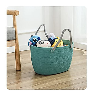 VINAMY Portable Household Large-Capacity Dirty Clothes Basket Portable Unbreakable Grocery Basket Can be Stacked with Linen Storage Basket Green