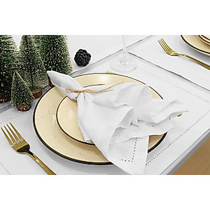 PurpleEssences Set of 12 Hemstitch Cloth Dinner Napkins 100% Cotton - Soft Durable Washable -Ideal for Wedding Fall Thanksgiving and Christmas - Perfect Everyday Use Table Linen 18x18 - White