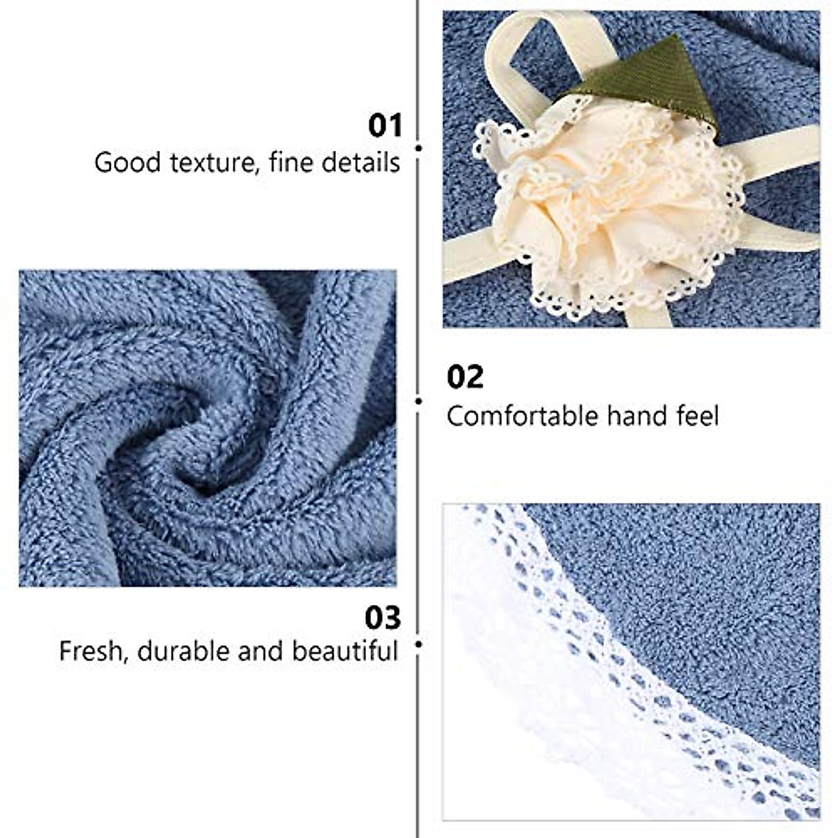 Hemoton Soft Hanging Hand Towel Bathroom Hand Towels with Hanging Loops Microfiber Lace Hand Towels Soft Absorbent Kitchen Hand Towels Hanging Blue