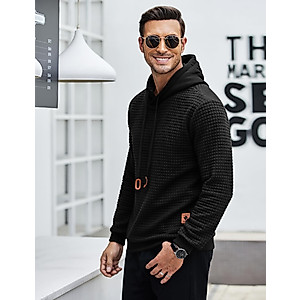 COOFANDY Men's Fashion Hoodies Sweatshirt Long Sleeve Workout Waffle Pattern Sweatshirts Solid Long Sleeve Pullover Black