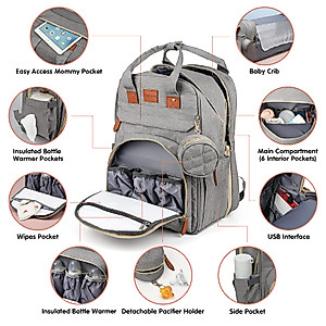 HB HOMEBOAT Diaper Bag with Changing Station,Baby Diaper Bags for Baby Boy Girl Large Diaper Bag Multifunctional Large Diaper Backpack Baby Mom Bag with Bassinet Stroller Straps - Grey