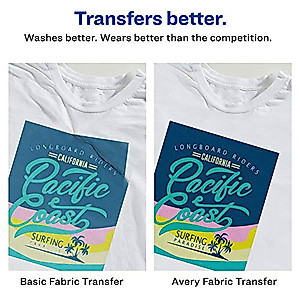 Avery Printable Stretchable Heat Transfer Paper for Light Fabrics, 8.5" x 11", Inkjet Printer, 5 Sheets (3302)