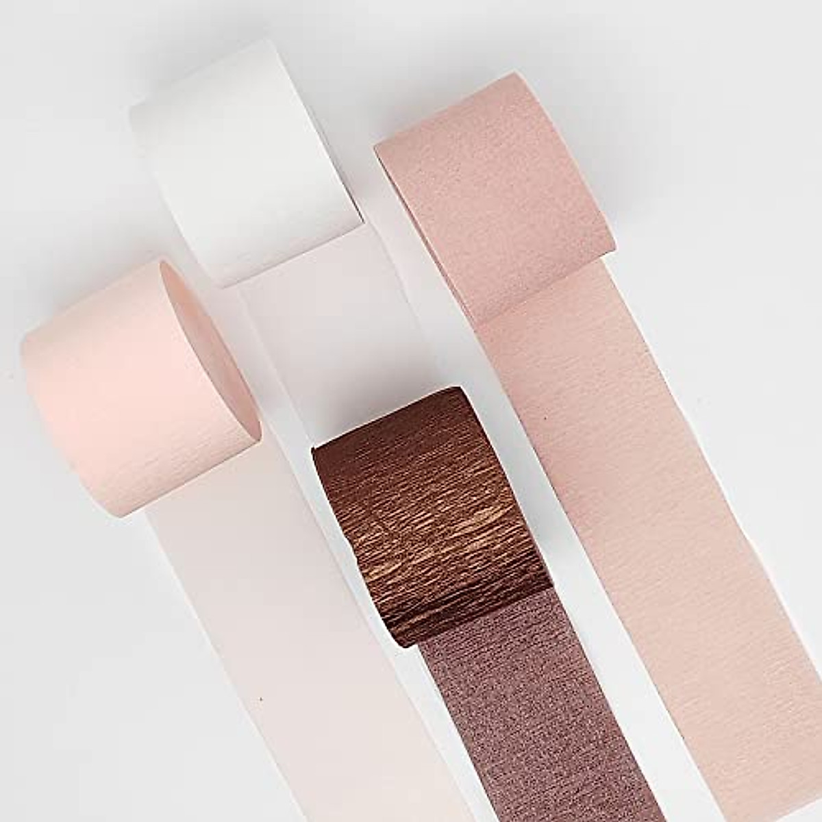 Rose Gold Pink and White Crepe Paper Streamers Party Streamers Decorations,1.7 inches Wide,8 Rolls