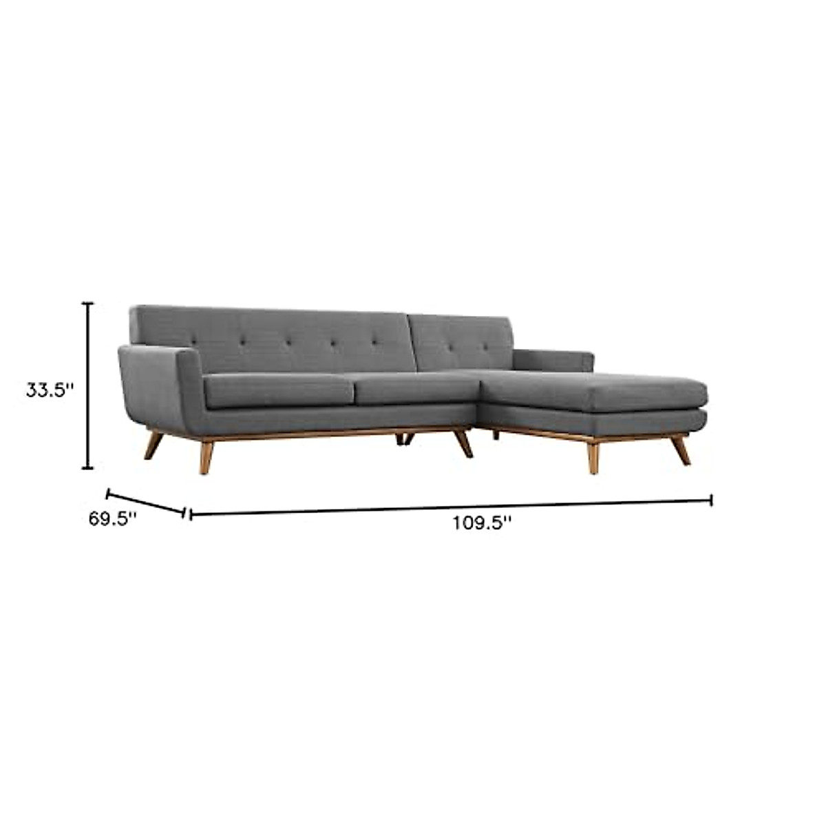 Modway Engage Mid-Century Modern Upholstered Right-Facing Sectional Sofa, Gray Fabric