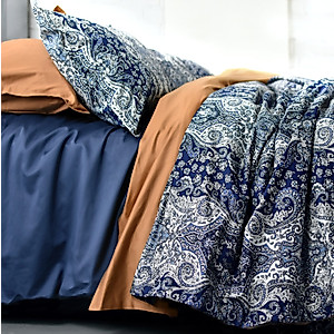 Eikei Home Damask Medallion Luxury Duvet Quilt Cover Boho Paisley Print Bedding Set 400 Thread Count Egyptian Cotton Sateen Vibrant Bohemian Pattern,3 pieces (King, Midnight)