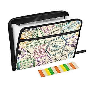 Travel Stamps Visa Accordion File Organizer Portable Document Receipt Organizer File Folders with Pockets Labels Card Organizer for Home Office School Supplies