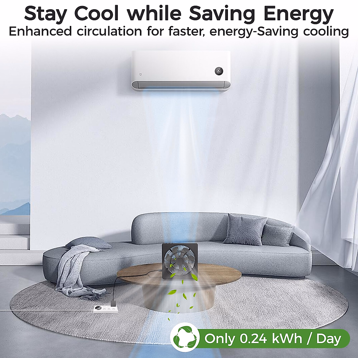 KITWLEMEN Table Fan - 8" Portable Desk Fan with 4 Cooling Speeds & 8H Timer, Box Fan Fit for Small Window, 90°Tilt Air Circulator Fan for Bedroom, Bathroom, Office and Dorm (Black)