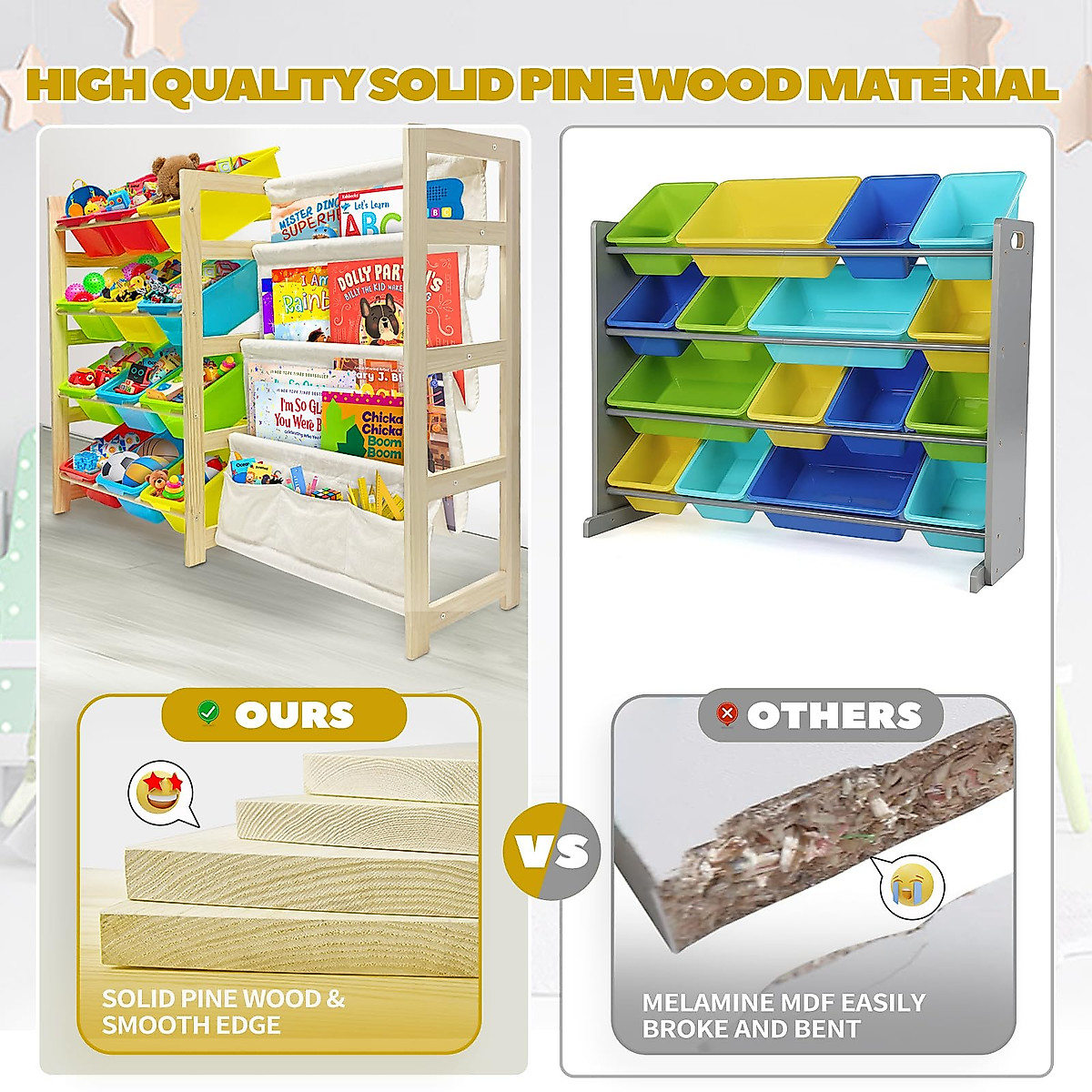 EXPERLAM Kids Toy Storage Organizer with Bookshelf - 12 Storage Bins 4-Tier Multipurpose Shelf to Organize Toys and Books for Kids Room, Playroom, Nursery Room