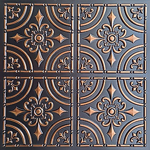 Faux Tin Glue Up Ceiling Tile #205 Antique Copper, Pack of 10 2'X2' tiles (~ 40 sq.ft). Easy to install PVC panels. Gorgeous antique vintage look ceiling. Great for Glue up/Drop in installation.
