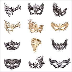 Masquerade Mask for Women Metal Mask Shiny Rhinestone Venetian Party Evening Prom Ball Mask Bar Costumes Accessory (Phoenix Black)