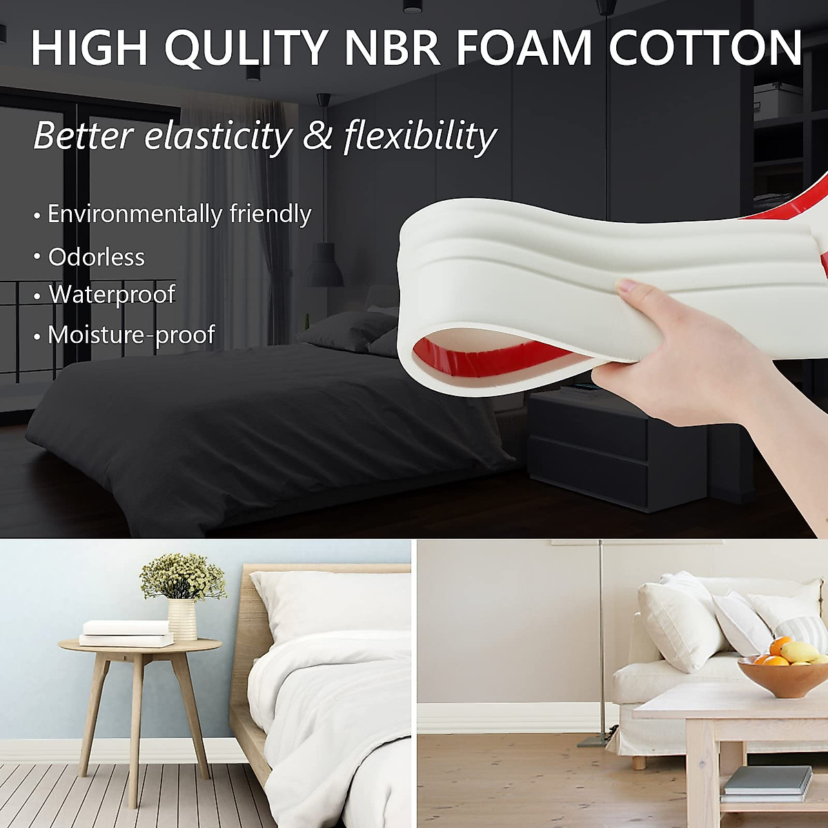 Flexible Peel and Stick Rubber Wall Base Cove Base Moulding Trim, 4 Inch Vinyl, Beige (16.4FT)