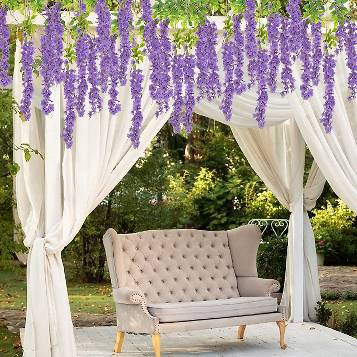 Attmu 8 Pack Artificial Flowers Wisteria Hanging Flowers 3.6 Feet/Piece Vine Ratta String for Home Office Wedding Wall Garden Outdoor Party Decoration (Purple)