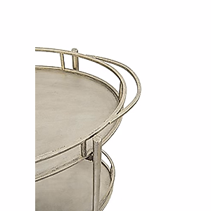 Creative Co-Op Art Deco Oval 2-Tier Bar Cart with Wheels, Antique Silver Finish
