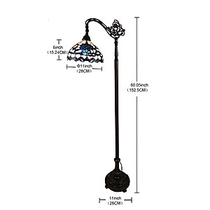 Warehouse of Tiffany TF473-FL12 Vinn 11-inch Blue/White Flower Design Glass/Bronze Tiffany-Style Reading Floor Lamp