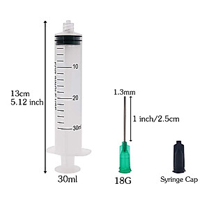 Shintop 30ml Syringe with 18G 1 Inch Blunt Tip Needles and Syringe Caps for Experiments, Industrial Use (12 Pack)