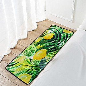 Green Leaves Palms Fruit Citrus Orange Lime Lemon Kitchen Rug Floor Mat Anti Fatigue Kitchen Mats 39 x 20 in Non Slip Absorbent Cushion Comfort Standing Mat Carpet for Home Decor