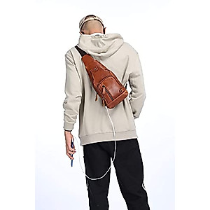 Leather Sling Bag Small Purse for Men Women Crossbady Bag Chest Bags Shoulder Backpack Cross Body Man Womens Water Resistant Vintage