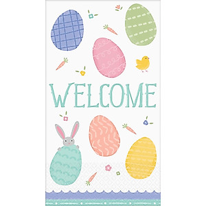 "Welcome" Pretty Pastels Easter Guest Towels, 8" x 4" (16 Count) - Vibrant & Absorbent Towels, Perfect for Festive Celebrations