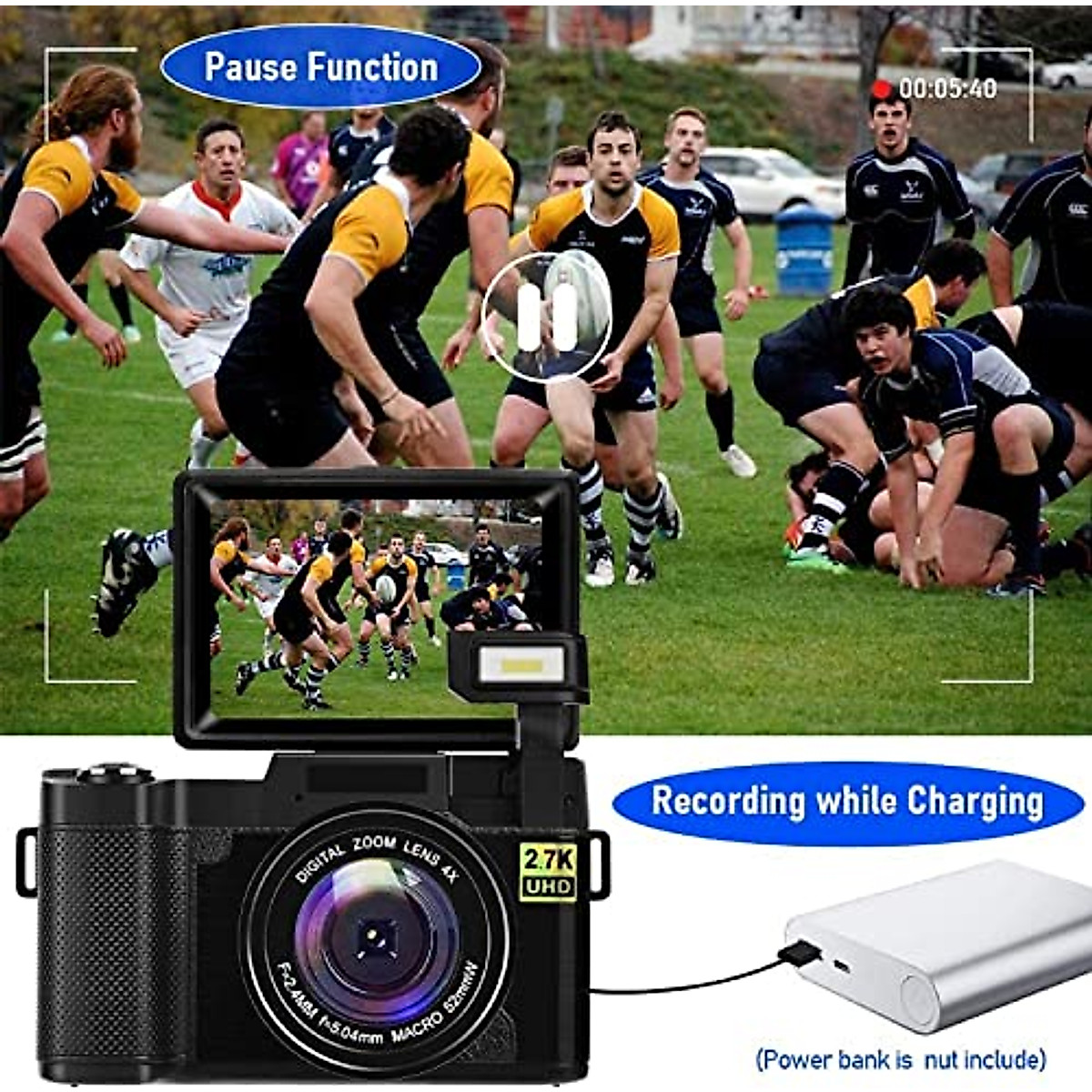 Usbinx Life Amkov-R2 Digital Camera Vlogging Camera with YouTube 30MP Full HD 2.7K Vlog 24MP Camera with Flip Screen 180° Rotation for Professional Photographer Photograph Enthusiast