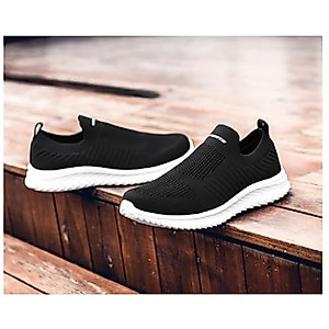 inupon Womens Slip On Knit Sneaker No Tie Sock Walking Shoes Casual Work Shoes (9, Black)