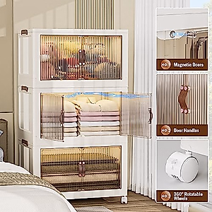 102 Qt Large Storage Bin with Lid 【Double-Opening Doors】Plastic Storage Organizer for Living Room Bedroom & Toy Room, Foldable Stackable Toy Storage Box, Containers for House Organizing, 2 Tier