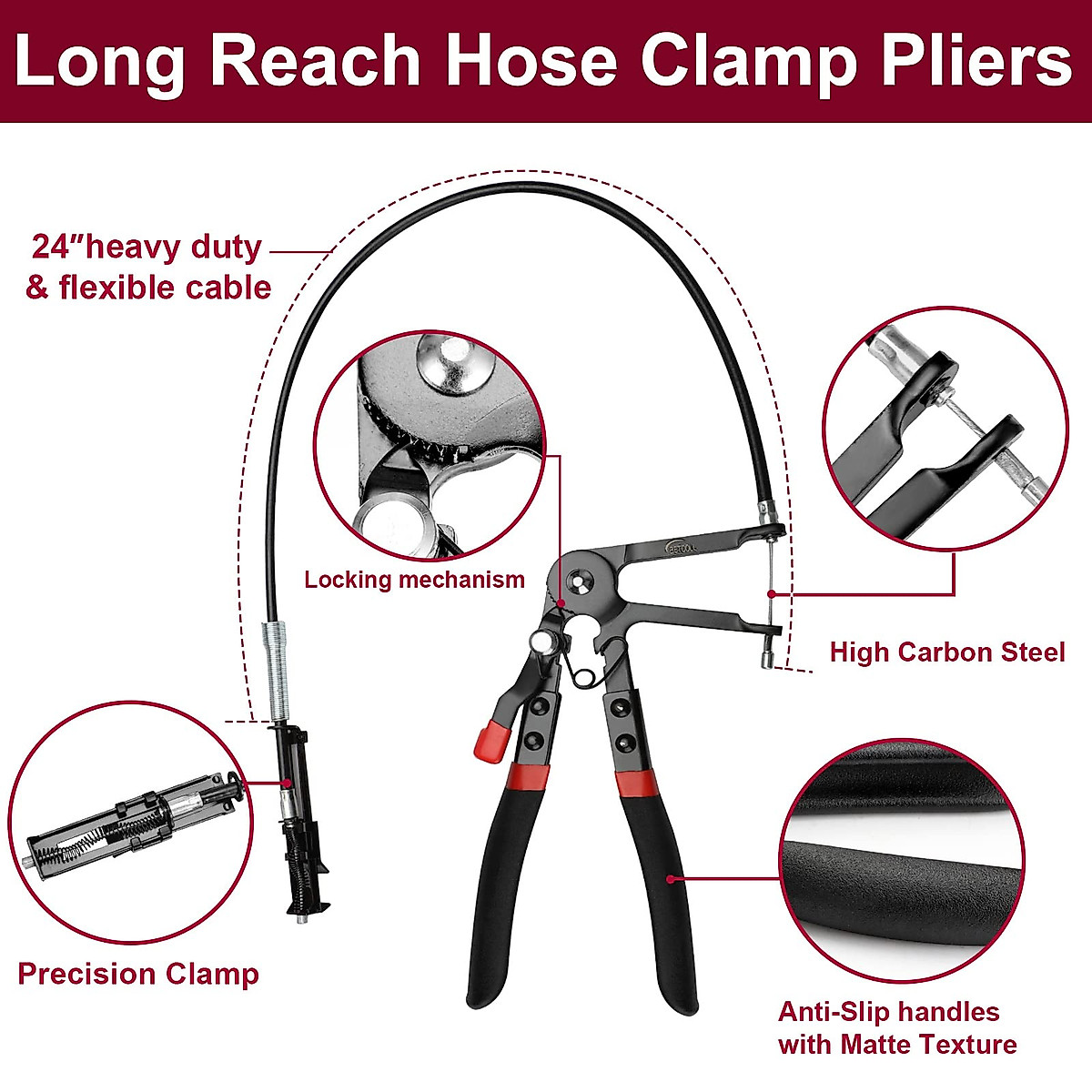 BETOOLL 9pcs Wire Long Reach Hose Clamp Pliers Set Fuel Oil Water Hose Auto Tools