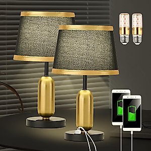 Modern Table Lamp Set of 2 - Creative Design for Living Room and Bedroom, Stylish Bedside Lamps, Perfect for Nightstands - Small Table Lamps with Designer Sample Room Inspired Look (black lampshade)